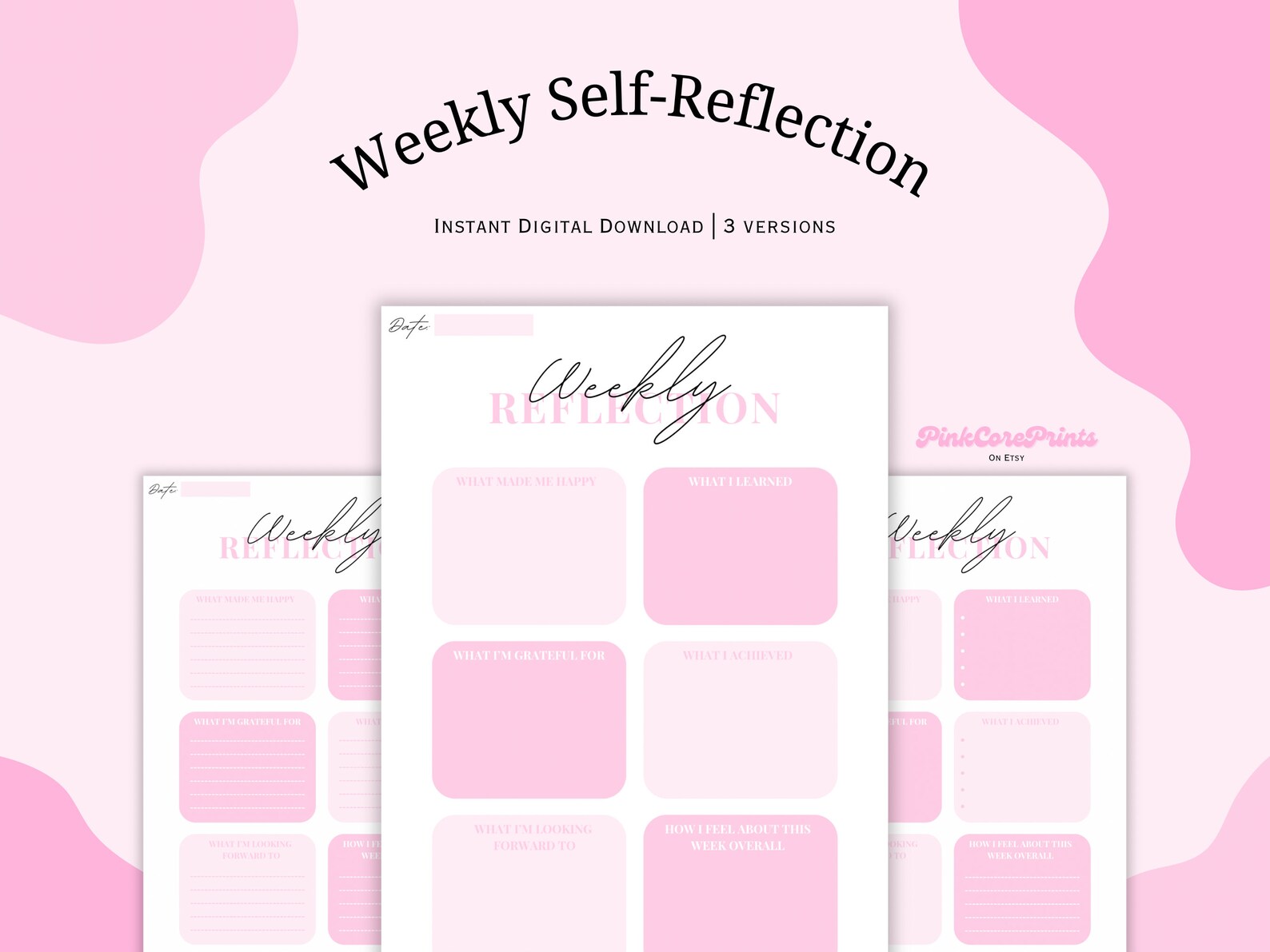 Pink Weekly Self-reflection Printable, Weekly Review, Reflection ...