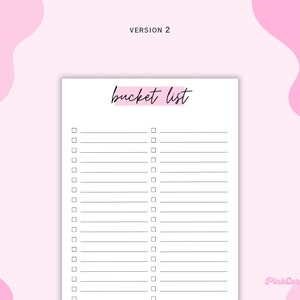 Pink Bucket List, Goal Planner, Digital Bucket List, List for Life ...