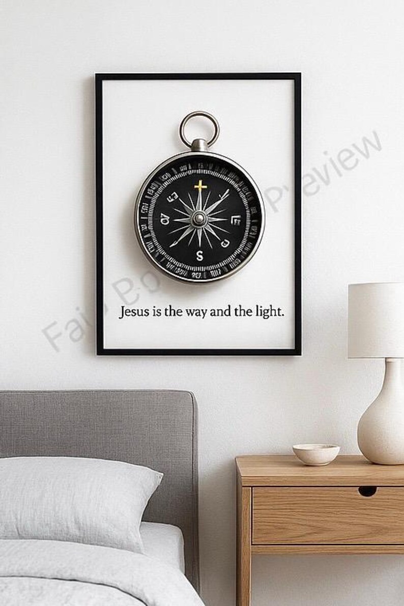 Christian Compass Print – Gold Cross, Faith Scripture Decor (digital ...