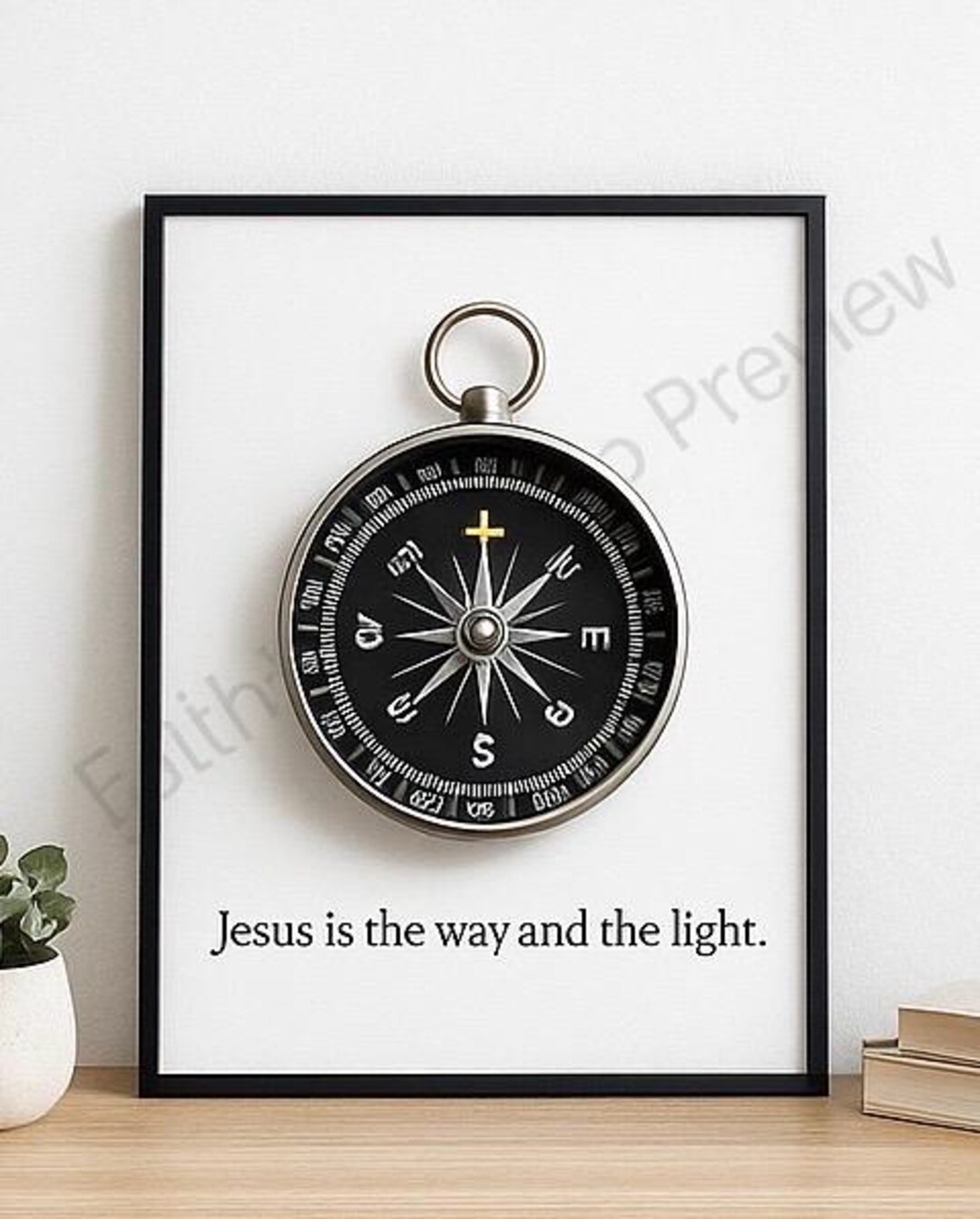 Christian Compass Print – Gold Cross, Faith Scripture Decor (digital ...