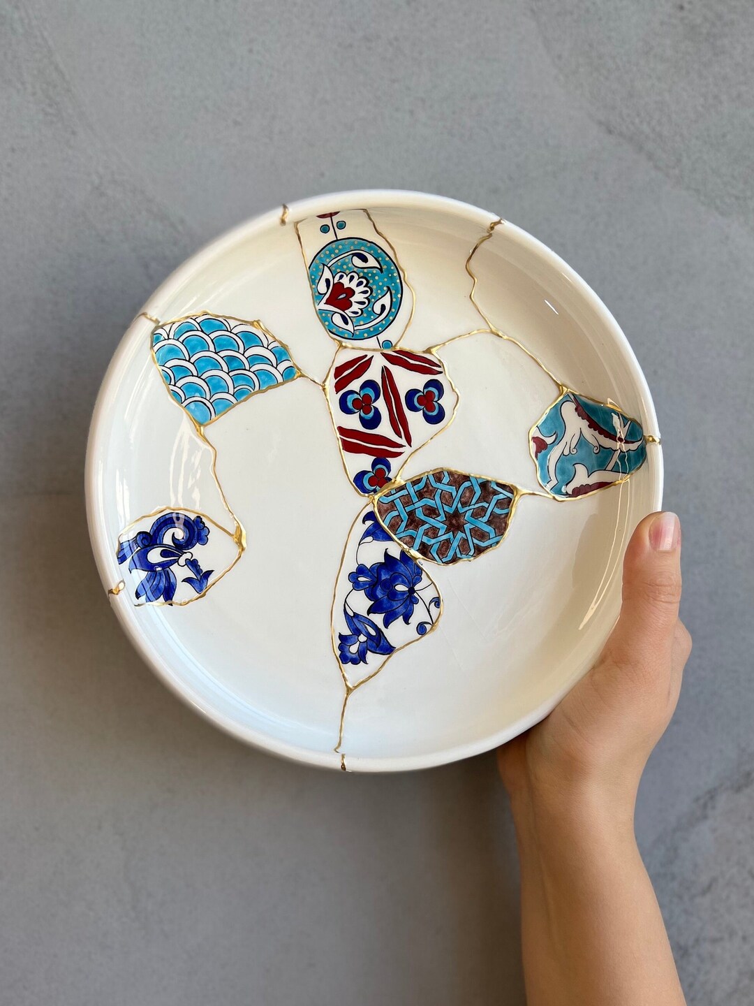 Kintsugi Plate, Hand Made Traditional Turkish Ceramic Tile Art - Etsy