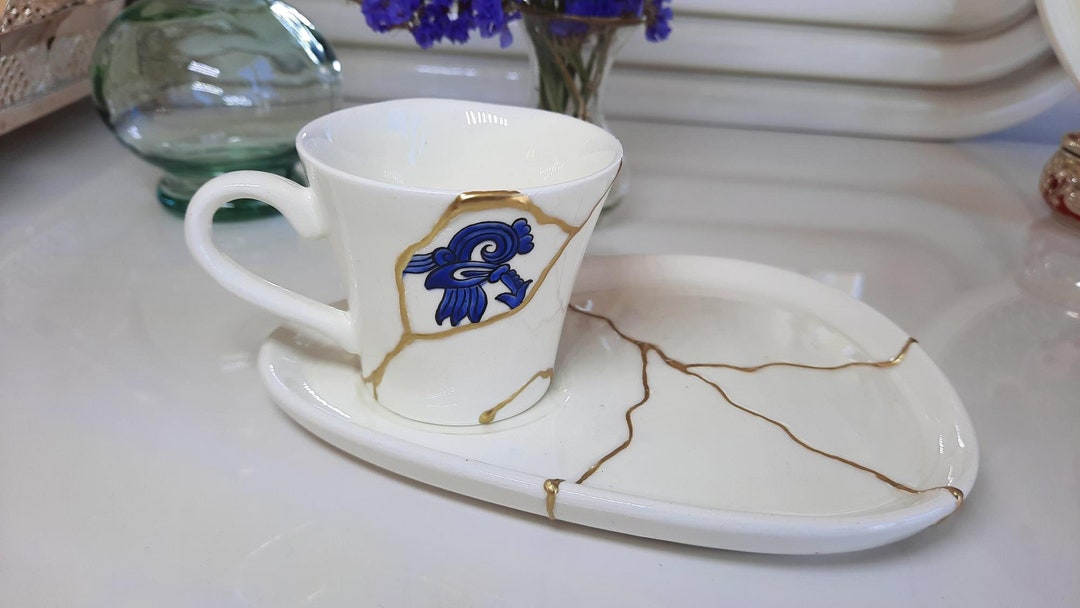 Personalized Coffee Cup and Saucer, Baba Nakkash Leaf, Kintsugi Turkish ...