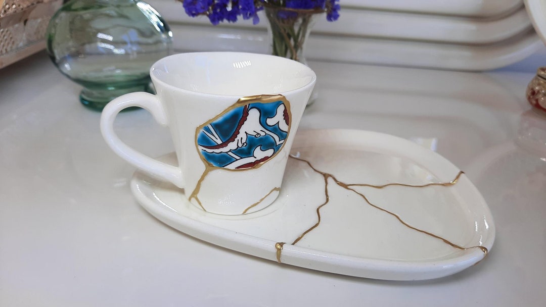 Personalized Coffee Cup and Saucer, Rumi, Kintsugi Turkish Coffee Cup ...