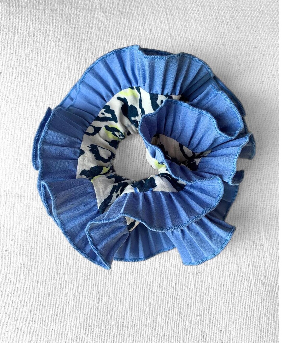 Light Blue Oversized Frilly Scrunchie, Jumbo Pleated Trim Ruffled Hair ...