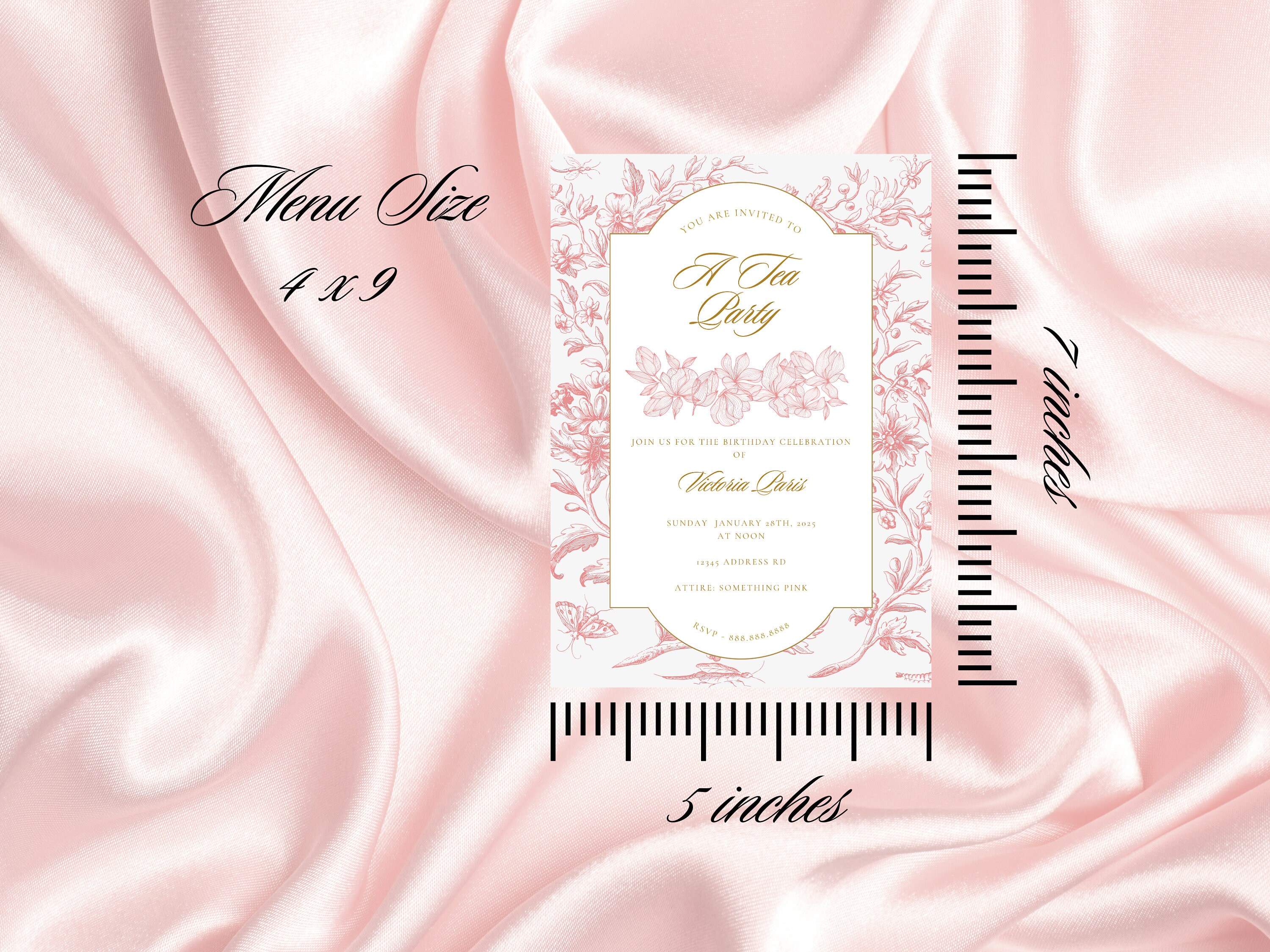 Pink Tea Party Invitation Template Canva Editable Instant Download and ...