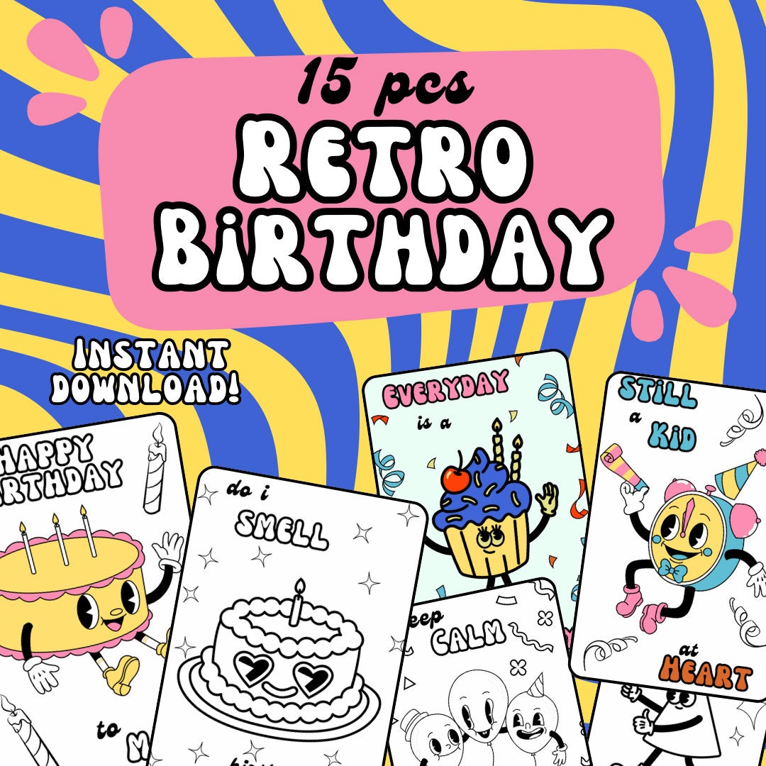 Retro Style Birthday Coloring Pages | Sassy Quotes & Sayings | Adult ...