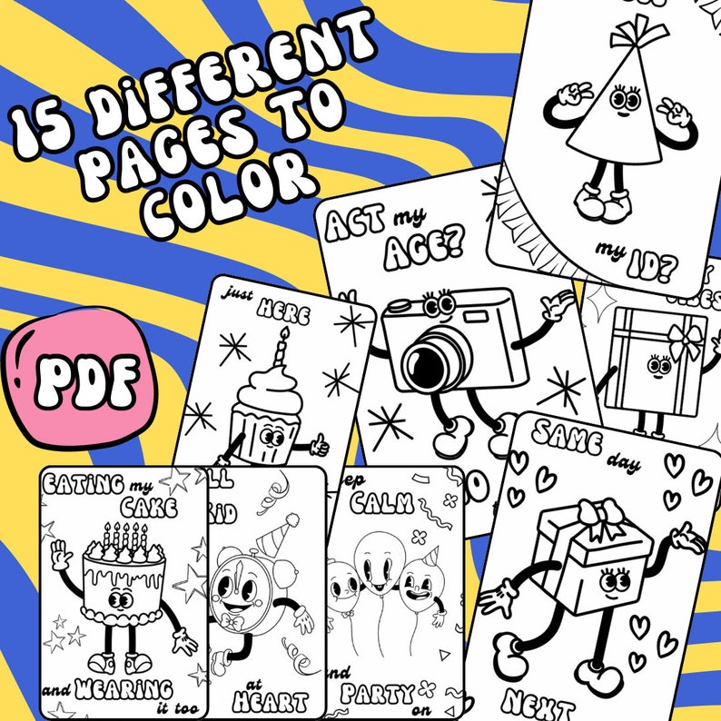 Retro Style Birthday Coloring Pages | Sassy Quotes & Sayings | Adult ...