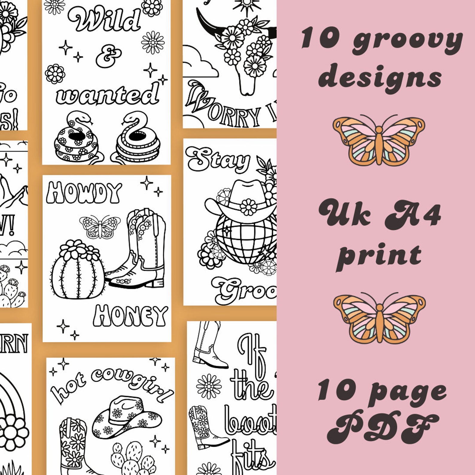 Groovy Cowgirl Printable Coloring Pages | Retro Style Digital Colouring ...