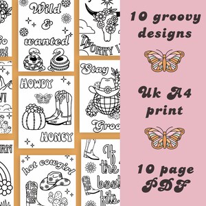 Groovy Cowgirl Printable Coloring Pages | Retro Style Digital Colouring ...