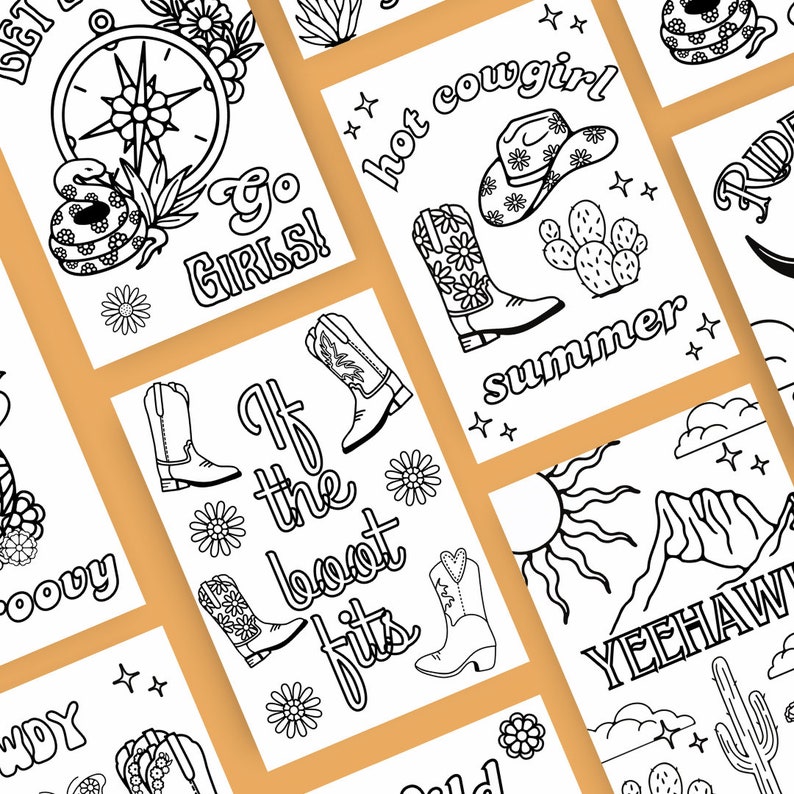Groovy Cowgirl Printable Coloring Pages | Retro Style Digital Colouring ...