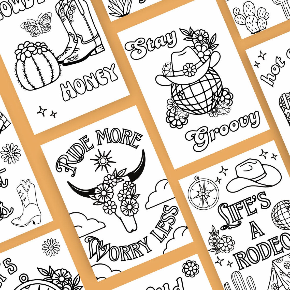 Groovy Cowgirl Printable Coloring Pages | Retro Style Digital Colouring ...