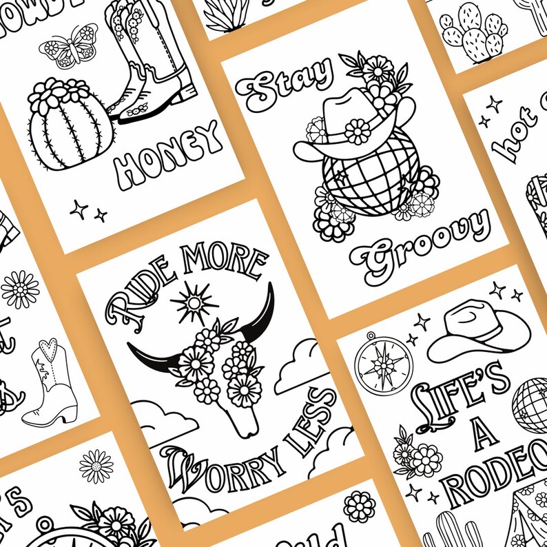 Groovy Cowgirl Printable Coloring Pages | Retro Style Digital Colouring ...