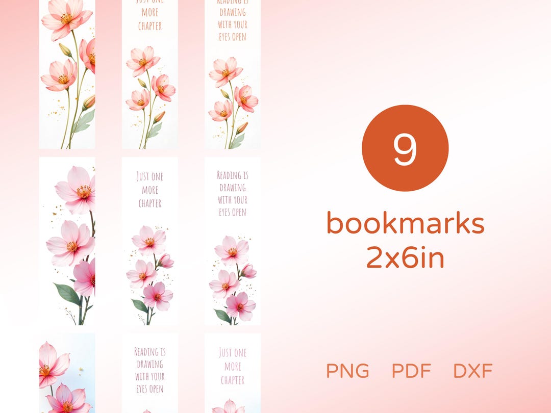 9 Floral Watercolor Bookmarks, 2x6in, Printable Book Lovers Gift, PNG ...