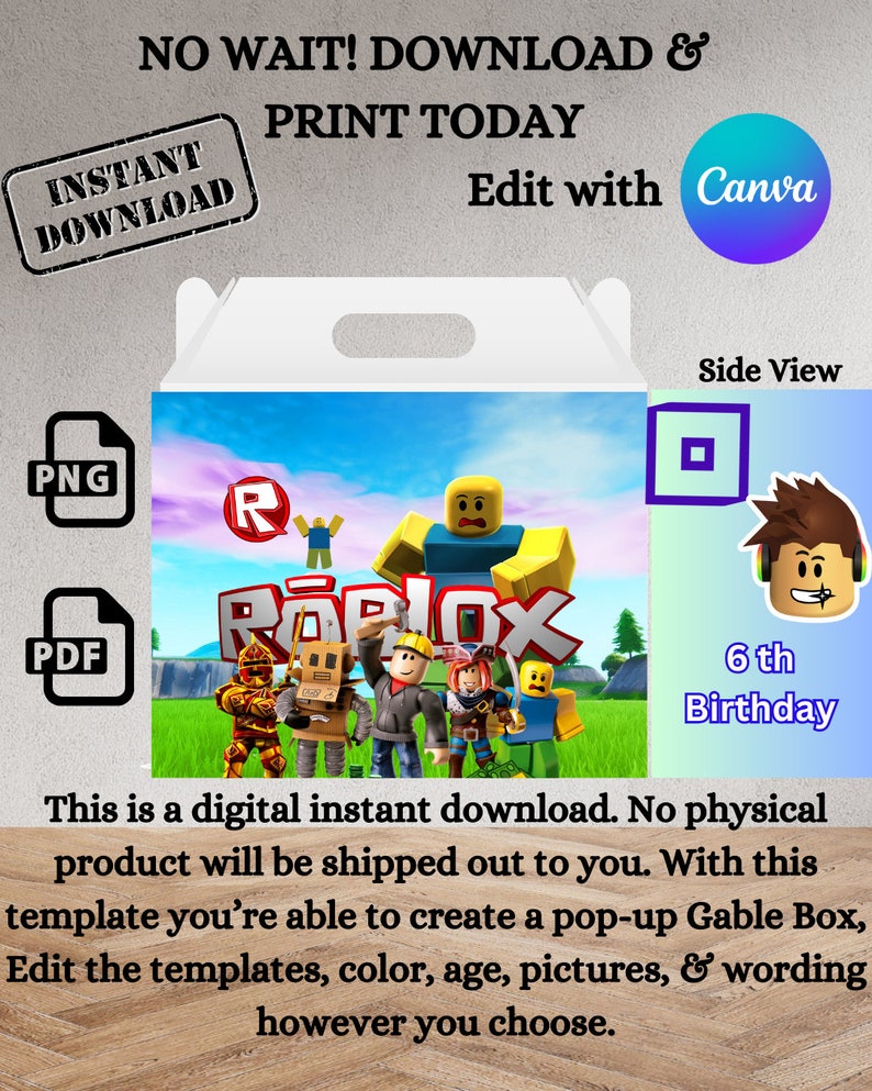 Roblox Sticker Printable, Roblox Party Supplies, Roblox Gable Box ...