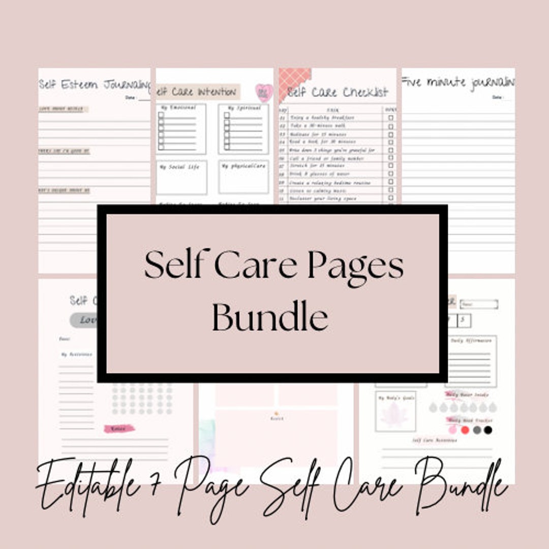 Editable Self Care Pages Bundle, Self Care Planner, Tracker, Checklist ...