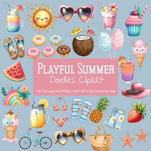 Summer Doodle Clipart Pack, Fun Hand-drawn Summer Clipart, Cute Summer ...