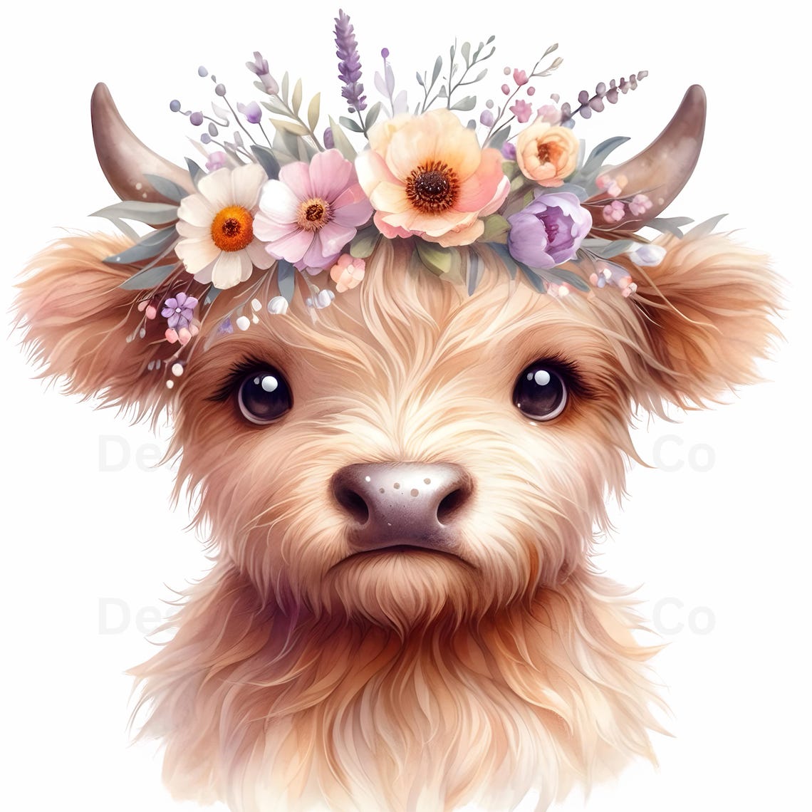 Cute Highland Cow Spring Wildflower Clipart Watercolor Highland Cow ...