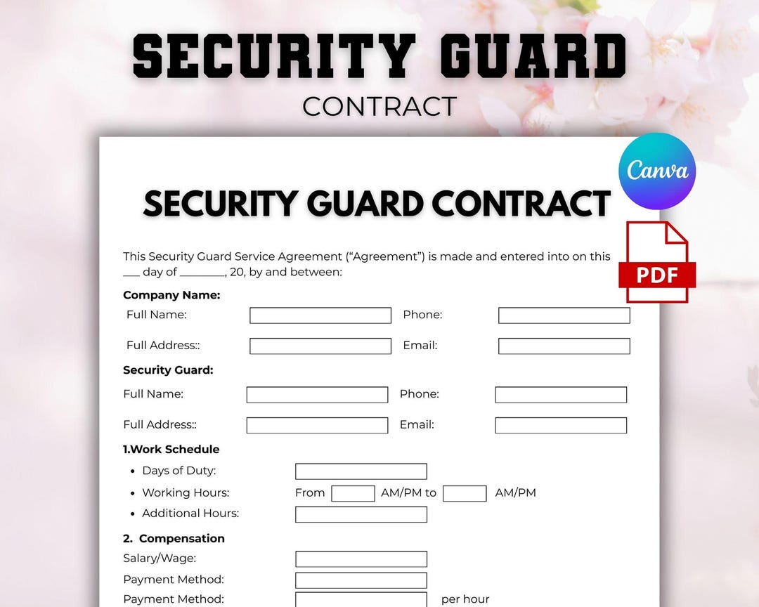 Simple Security Guard Contract, Security Company Contract, One Page ...