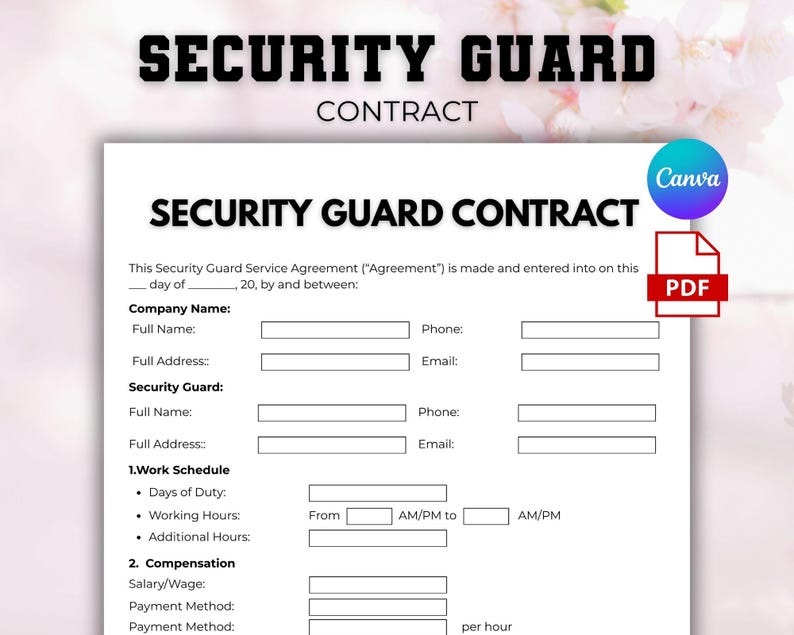 Simple Security Guard Contract, Security Company Contract, One Page ...
