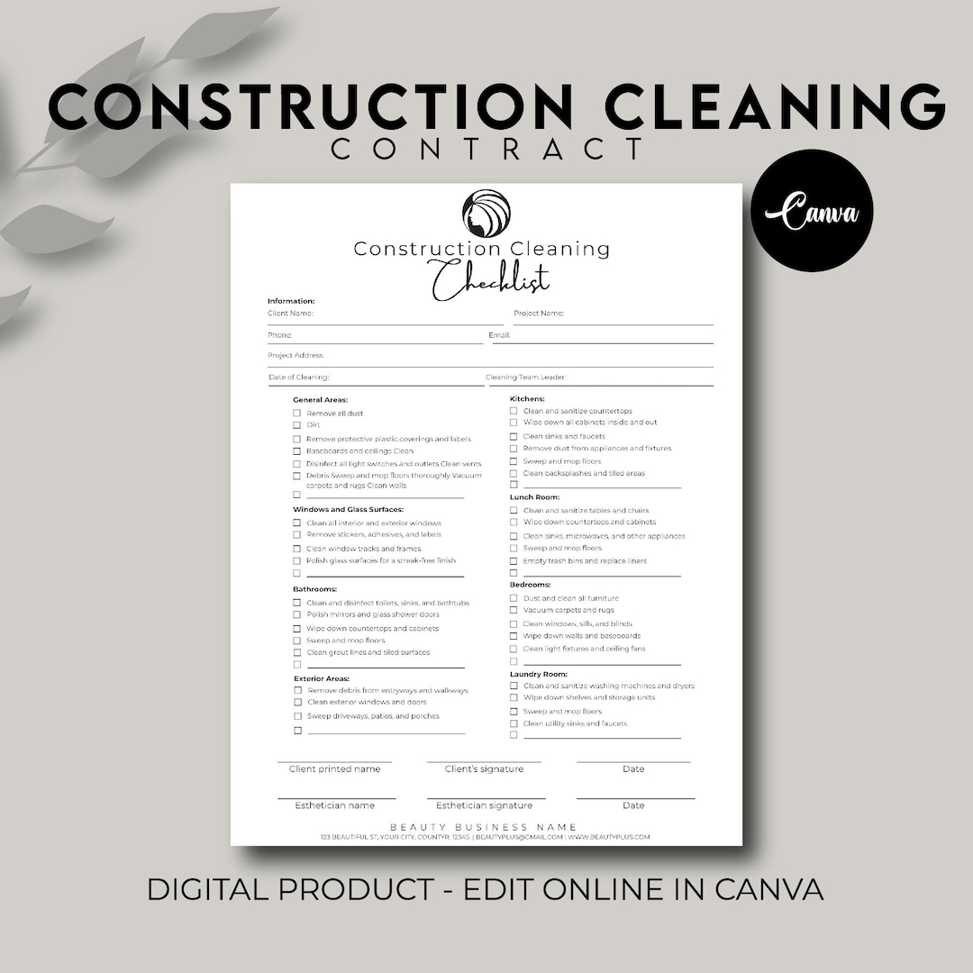 Construction Cleaning Checklist, Cleaning Service Business, Cleaning ...