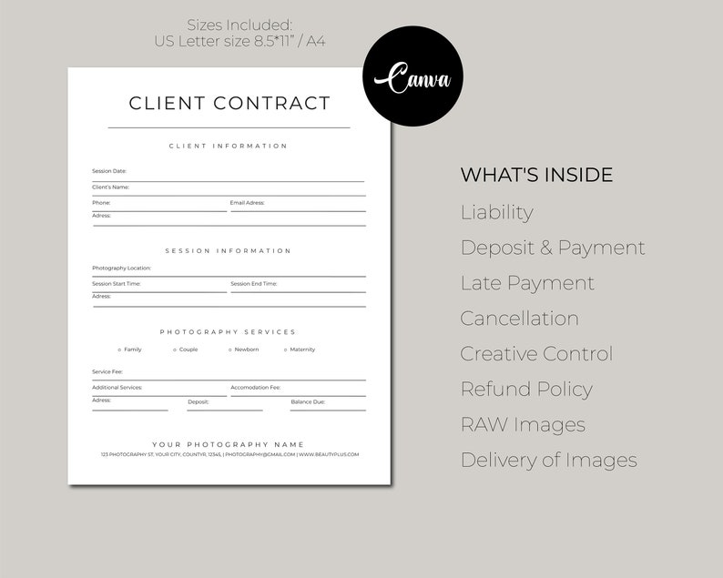 Photography Client Contract Template, Photography Forms, Client ...