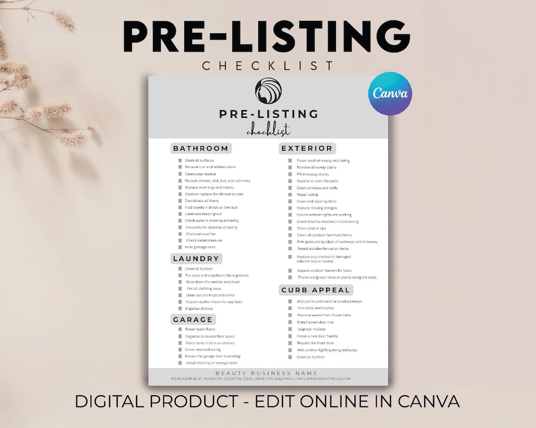 Editable Pre-listing Checklist, Home Seller Checklist, Real Estate Pre ...