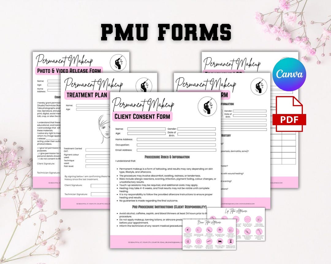 Permanent Makeup Forms, Esthetician Forms Bundle, PMU Consent Form ...