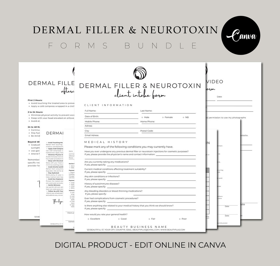 Editable Botox and Dermal Filler Consent Intake Bundle, Esthetician ...