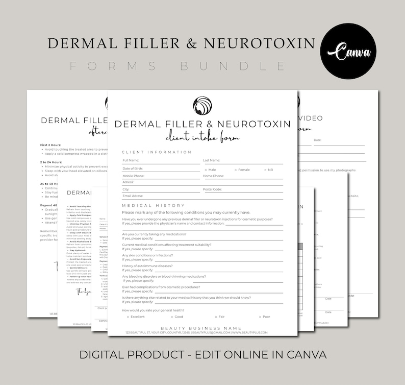 Editable Botox and Dermal Filler Consent Intake Bundle, Esthetician ...