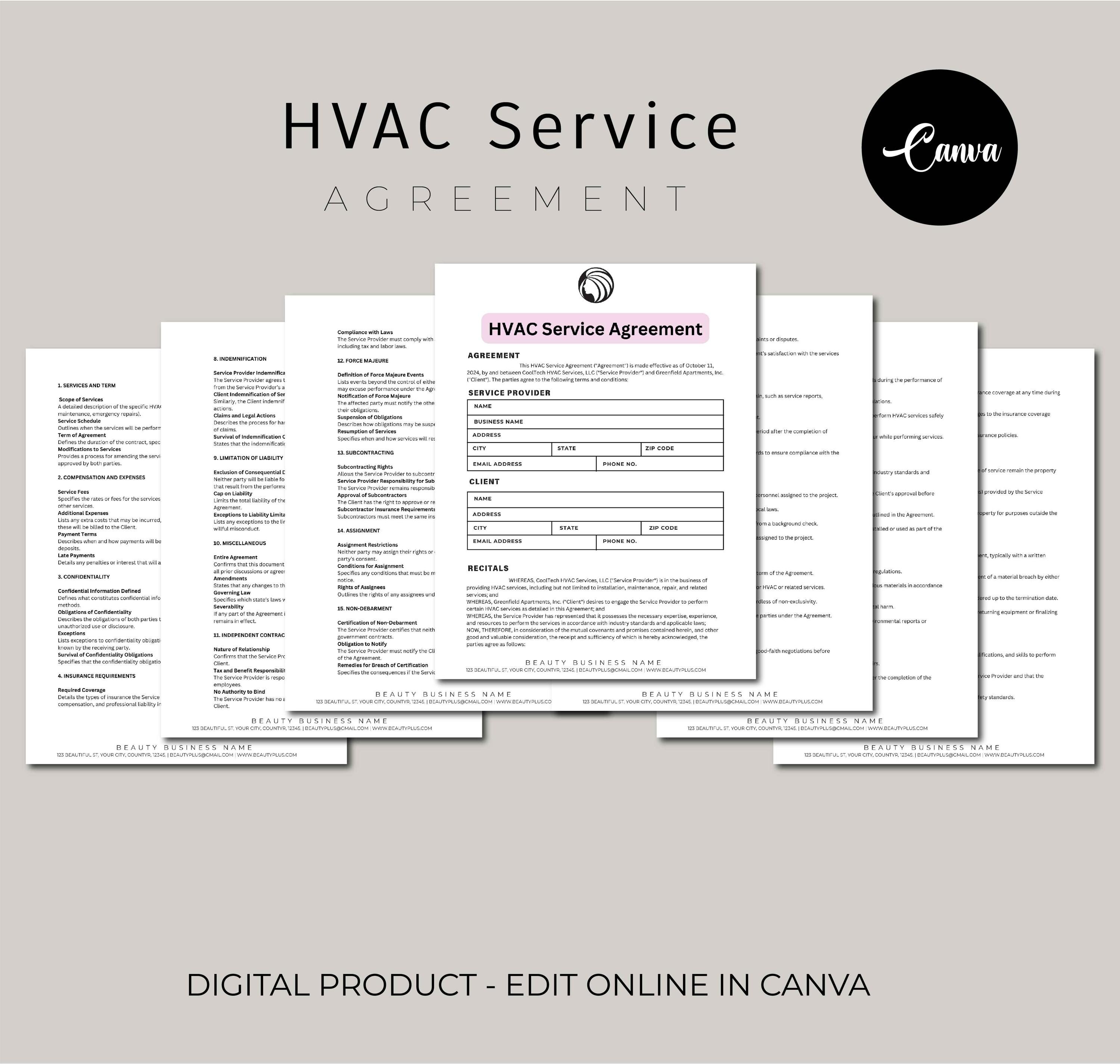 Editable HVAC Service Agreement, Hvac Templates, Hvac Contracts, Hvac ...