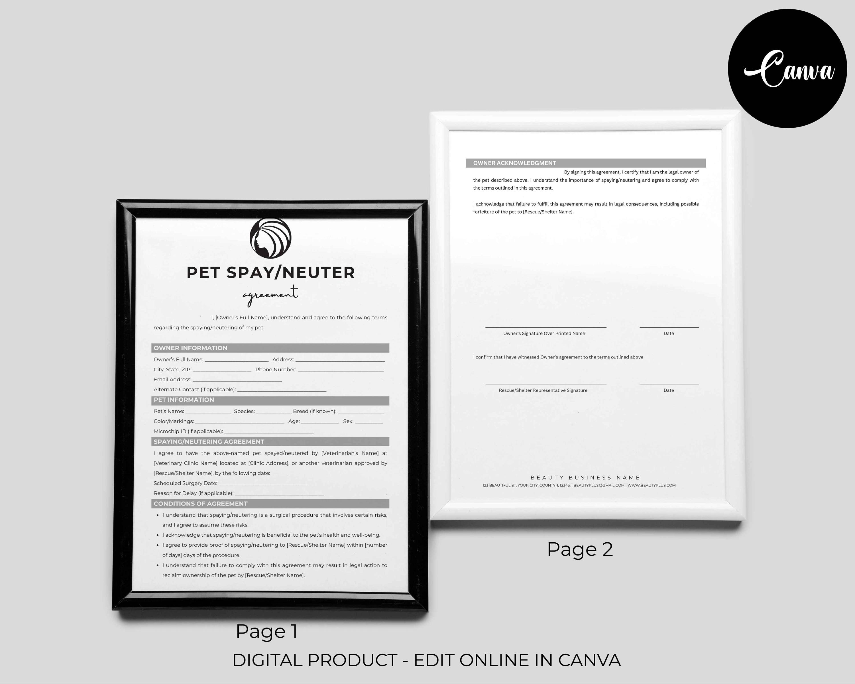 Pet Spay or Neuter Agreement Form, Neuter Agreement Printable Form ...