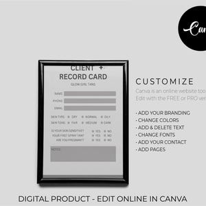 Spray Tanning Client Record Card, Spray Tanning Business Form, Tanning ...