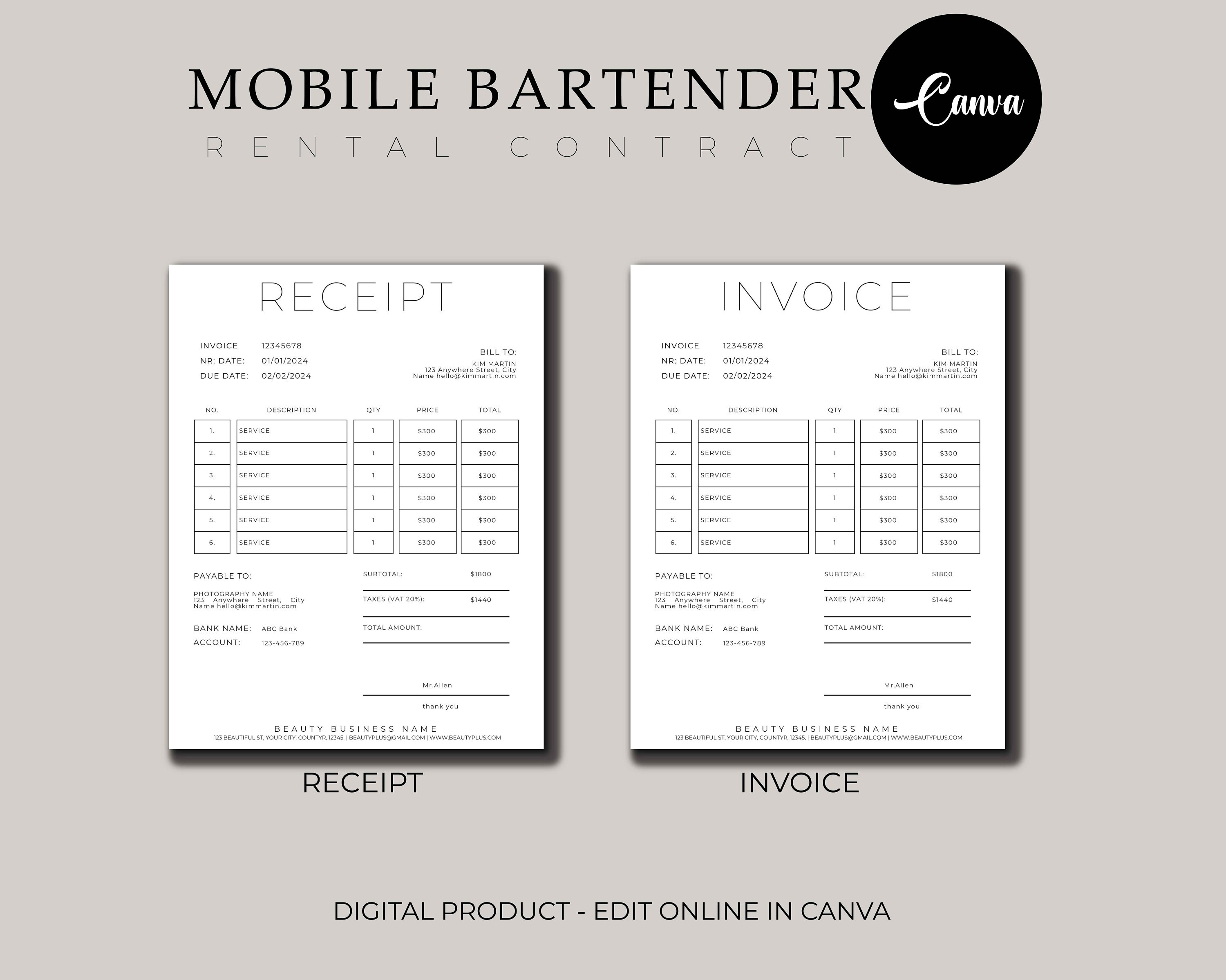 Mobile Bar Contract Template, Mobile Bar Service Contract Minimalist ...