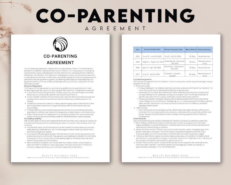 Co-parenting Agreement Template, Shared Parenting Plan, Co Parenting ...