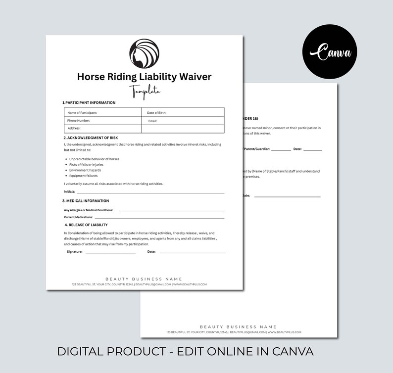 Horse Riding Liability Waiver Template, Horse Riding Rental Consent ...