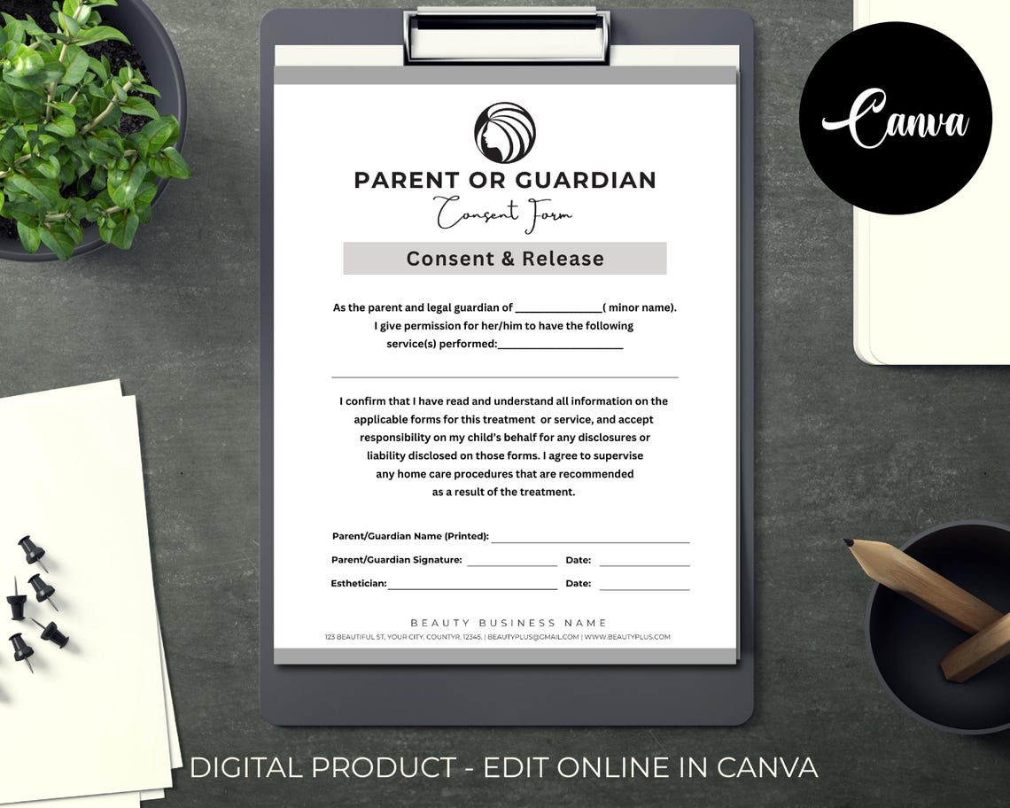 Parental Consent Form, Editable Parental Liability Release Form, Parental Consent Template ...