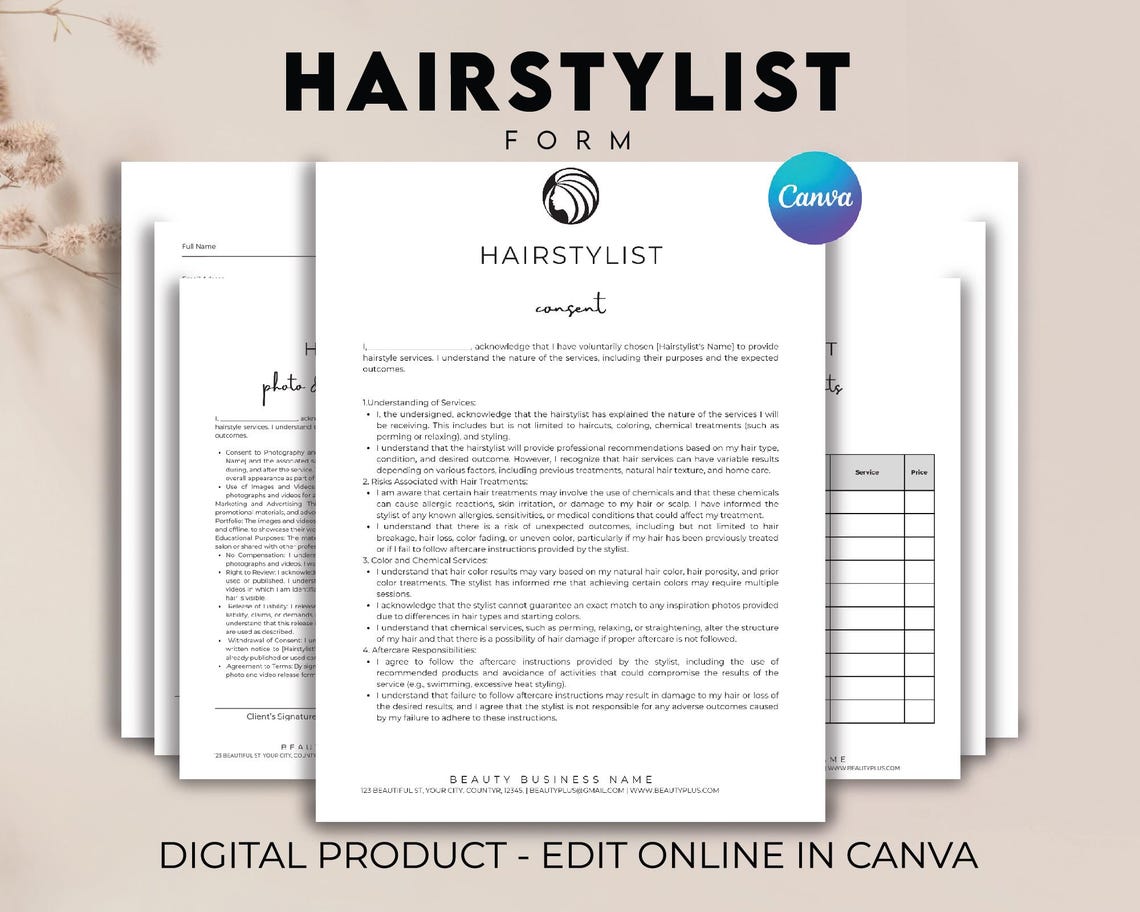 Professional Hairstylist Forms Bundle, Hairstylist Client Intake Form ...