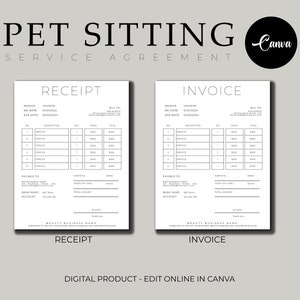 Pet Sitting Service Agreement/contract, Invoice, Editable & Printable ...