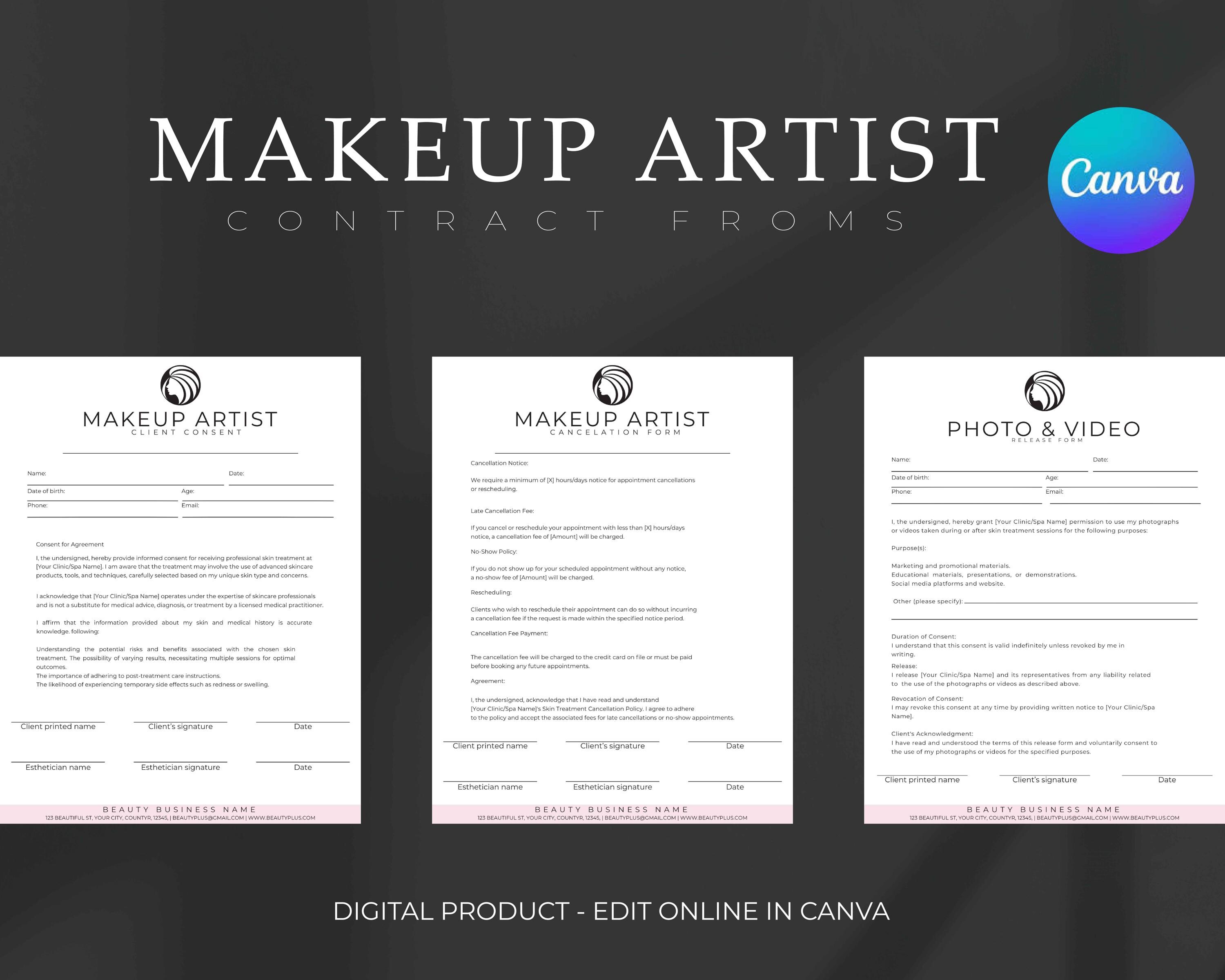 Editable Makeup Contract Template,freelance Makeup, Makeup Artist ...