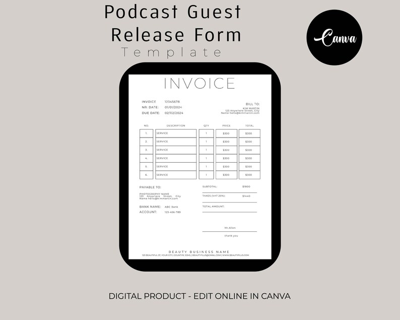 Podcast Guest Release Form, Podcast Agreement, Podcast Branding ...