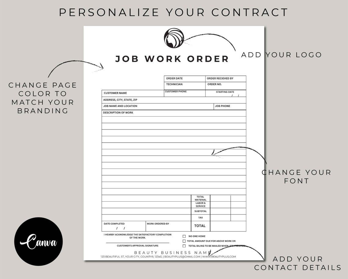Printable Job Work Order Form, Easy and Simple Job Work Order Form ...