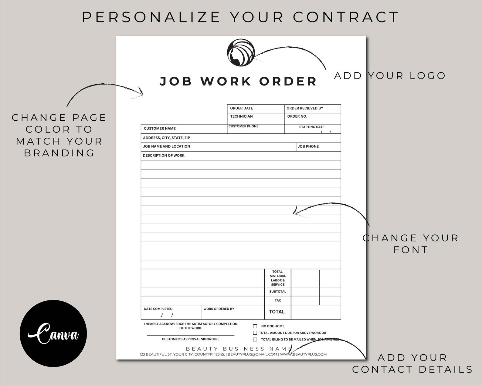 Printable Job Work Order Form, Easy and Simple Job Work Order Form ...
