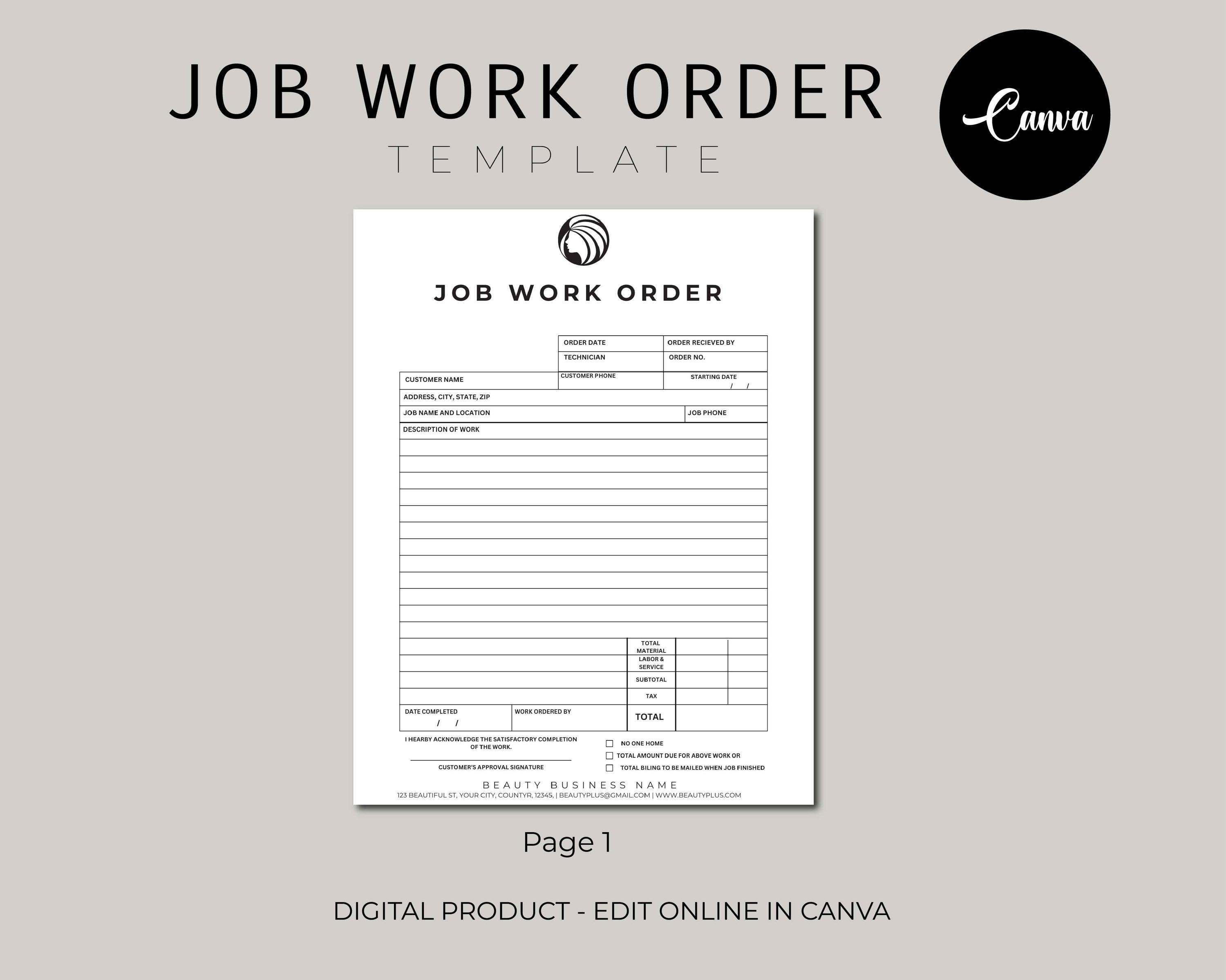 Printable Job Work Order Form, Easy and Simple Job Work Order Form ...
