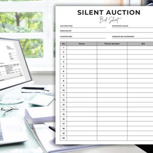 Editable Silent Auction Bid Sheet, Fundraiser Sheet, Silent Auction ...