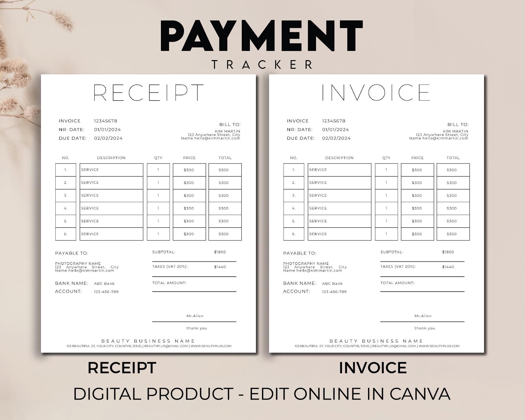 Payment Tracker Canva Template, Client Fee Payment Tracker, Printable ...