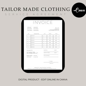 Tailor Made Clothing Agreement, Custom Garment Contract, Tailor Invoice ...