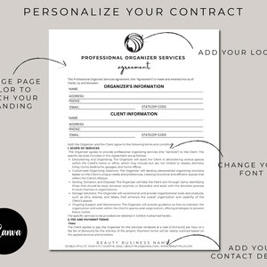 Editable Professional Organizer Contract Template, Organizing Service ...