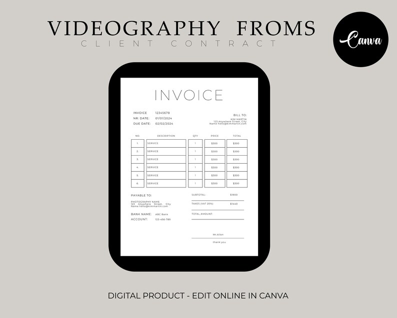 Videography Contract Template, Photography Forms, Contract Template ...