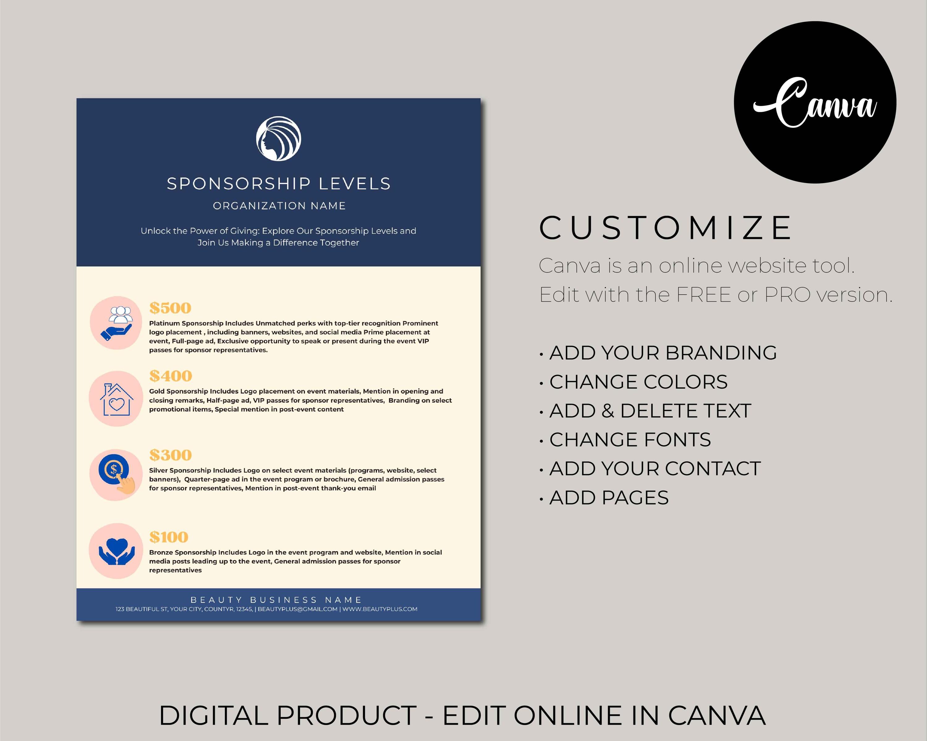 Nonprofit Event Sponsorship Fundraising Flyers, Donation Package ...