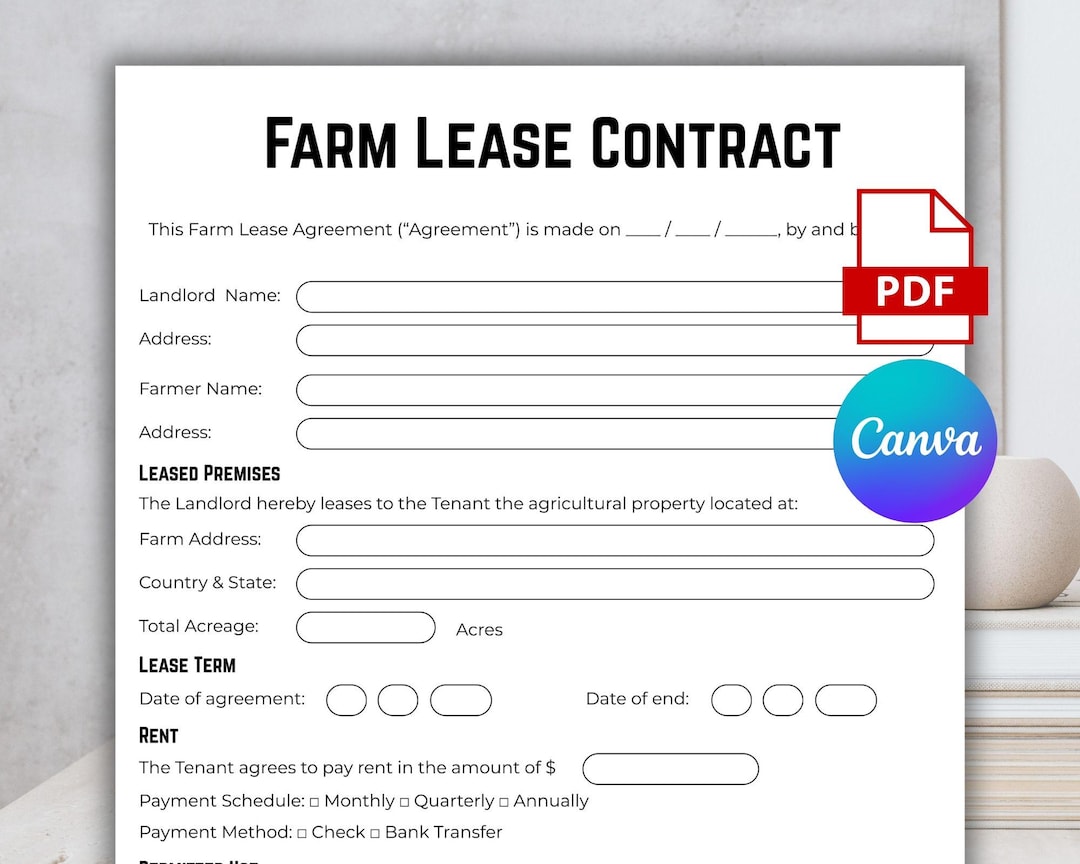 Editable Farm Land Rent Agreement, Farm Lease Contract Template ...